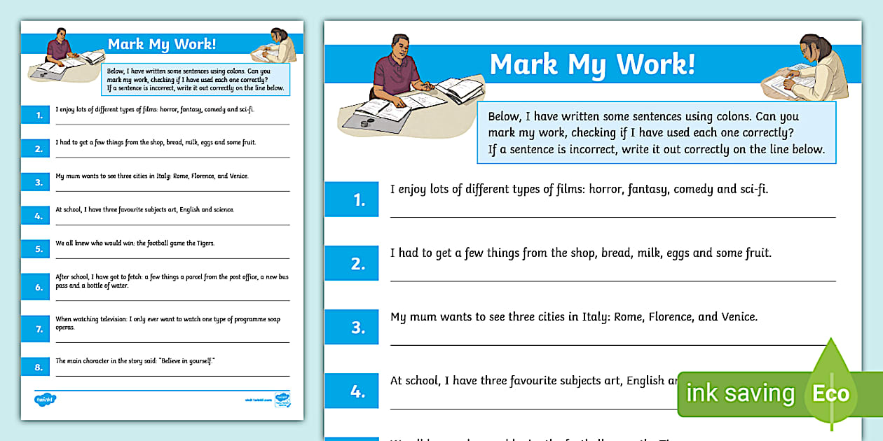 Mark My Work! Colons Activity (teacher made) - Twinkl