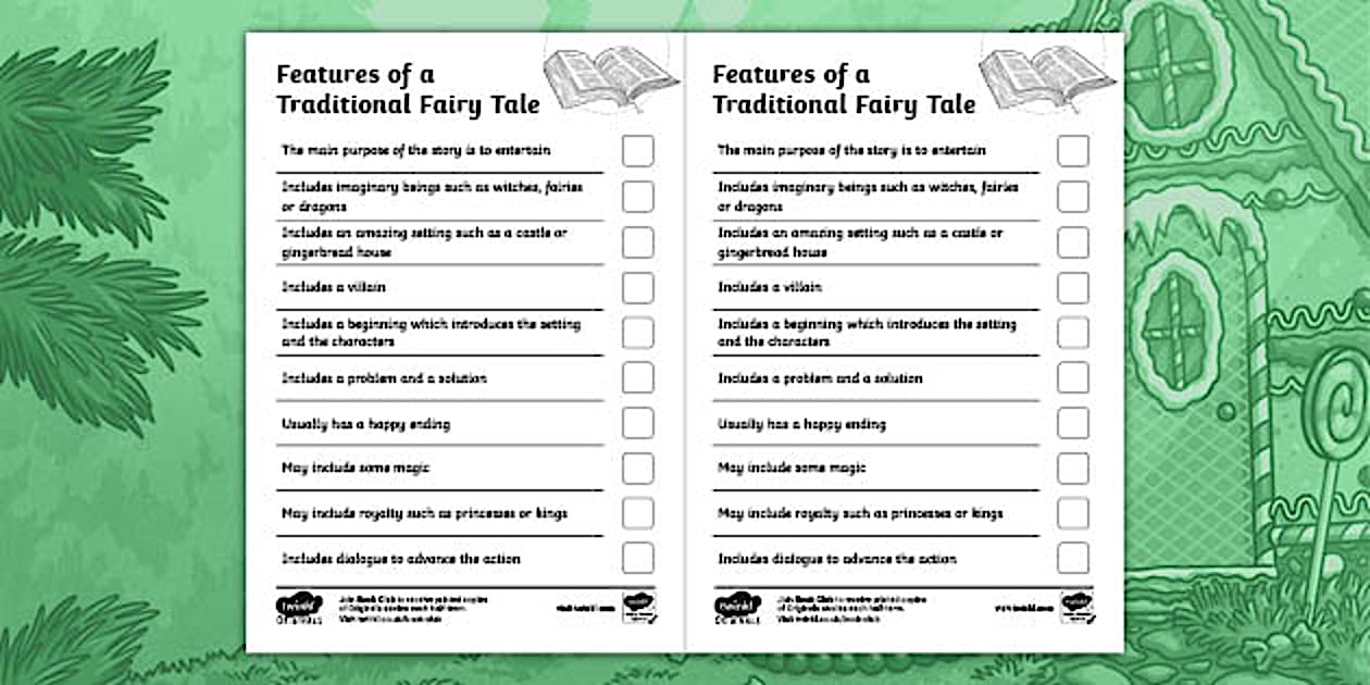 Cursive Features of a Traditional Fairy Tale Checklist