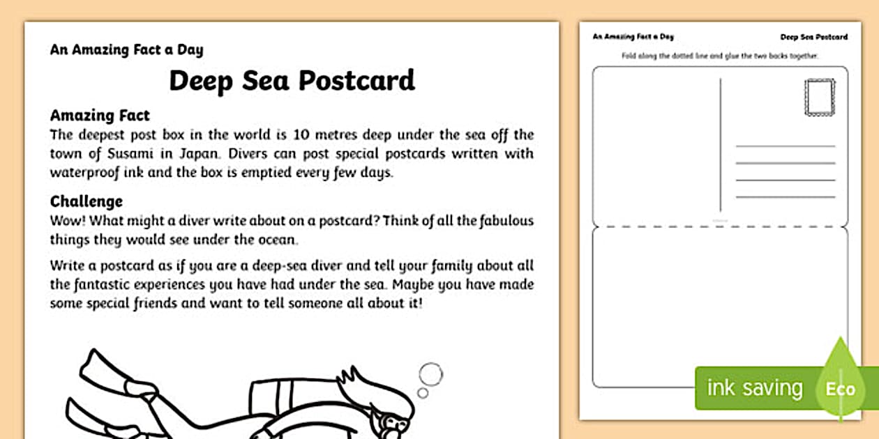 Deep Sea Postcard Worksheet / Worksheet, worksheet - Twinkl
