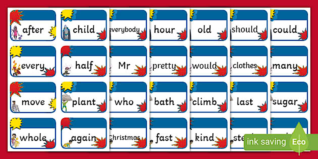 Superhero Themed Common Exception Words Flashcards - Twinkl
