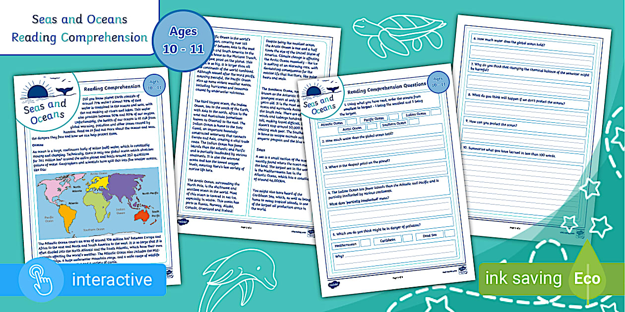 Year 6 Seas and Oceans Reading Comprehension (Ages 10 - 11)