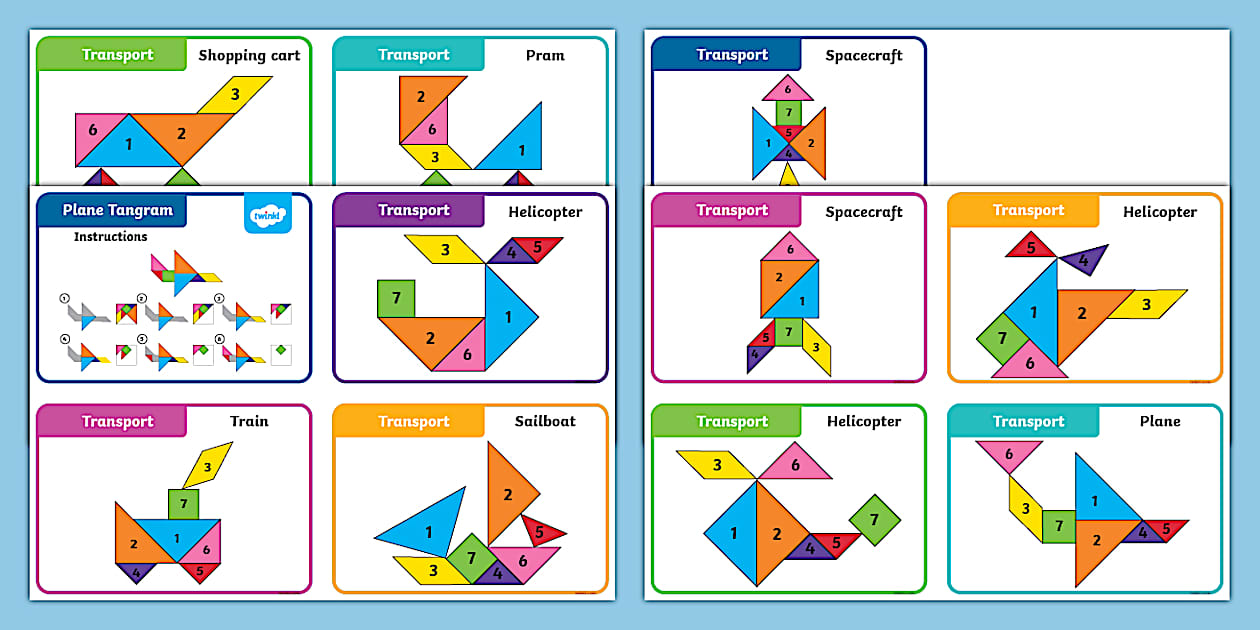 Tangram Transport Pattern Cards (Teacher-Made) - Twinkl