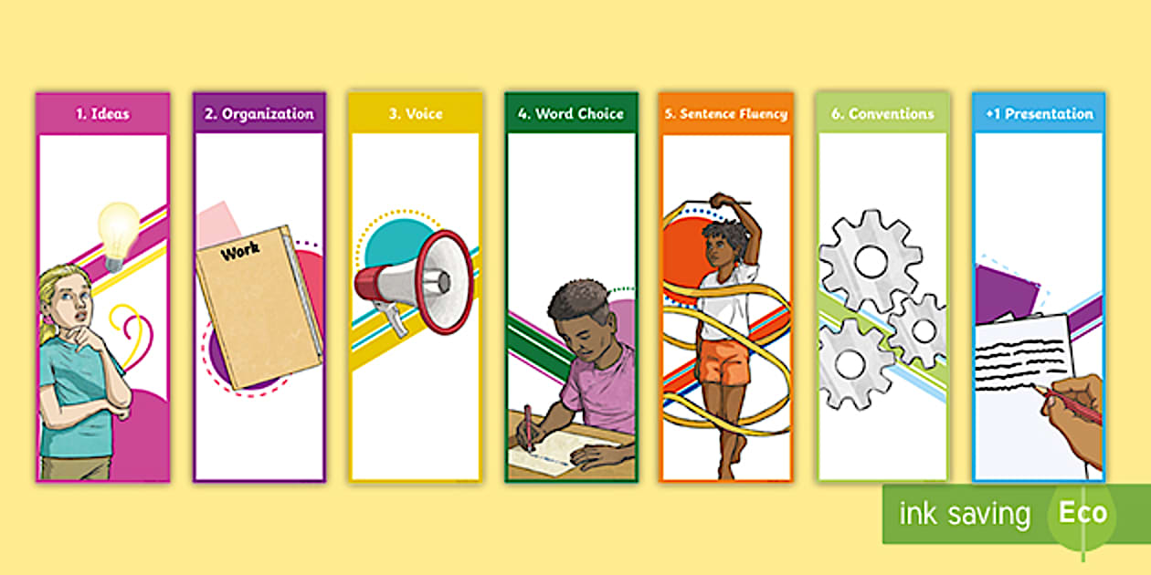 Editable 6 + 1 Writing Traits Bookmarks (Teacher-Made)
