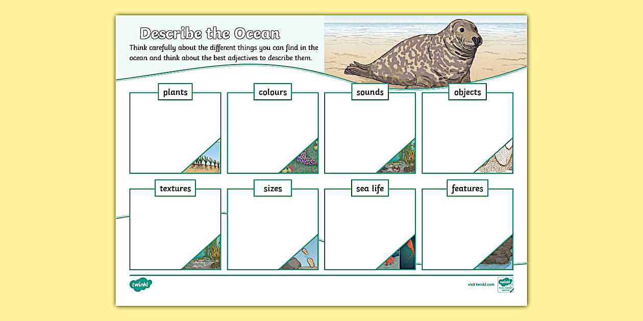 Ocean Adjectives Worksheet (Teacher-Made) - Twinkl