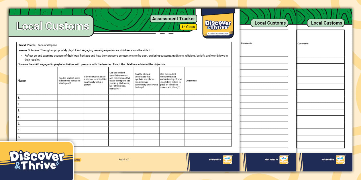 SEE (People, Place, Space) Local Customs Assessment Tracker (1st Class)