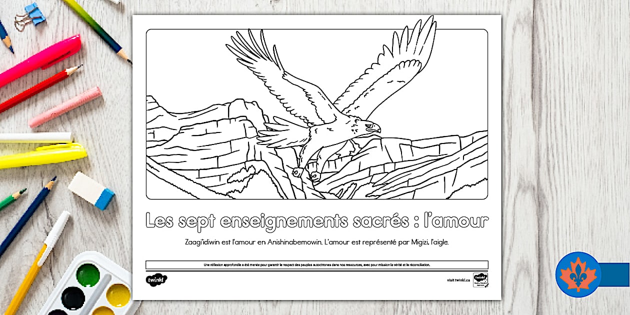 The Seven Grandfather Teachings: Colouring Page for Love French