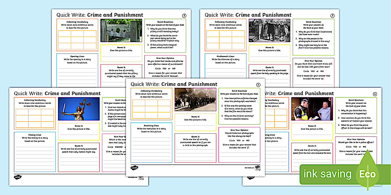 Crime and Punishment Quick Write Activity Mat Pack Ages 7-9