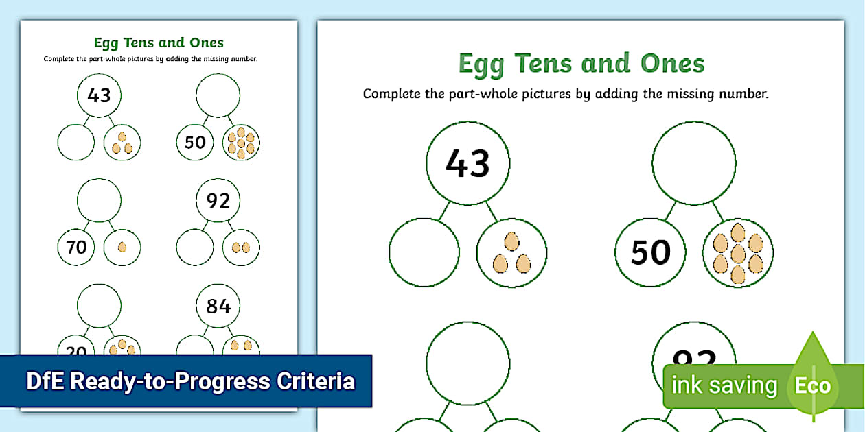 Tens and Ones Part-Whole Model Worksheet (Teacher-Made)