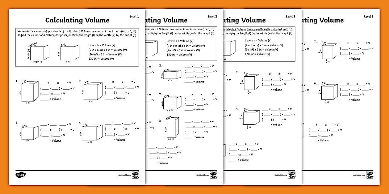 Cubic Volume Calculation Worksheets | Twinkl USA - Twinkl