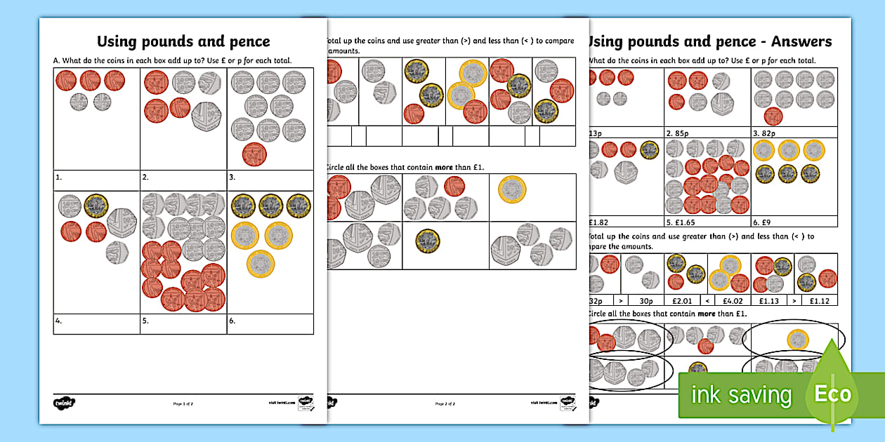 Using Pounds and Pence Worksheet - Pence to Pounds - Twinkl