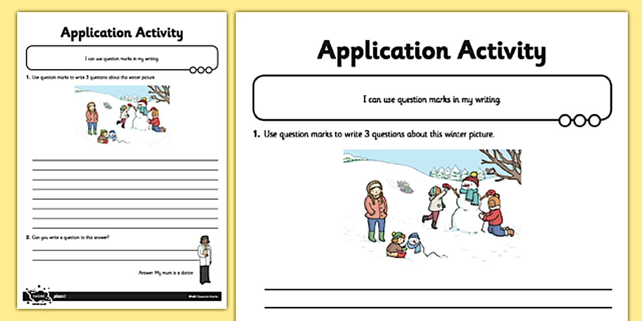 Cursive Question Marks Application Worksheet (teacher made)