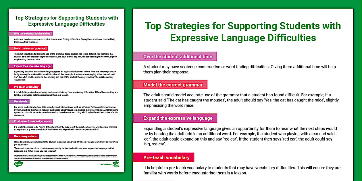 Top Strategies for Supporting Students With Expressive Language Difficulties.