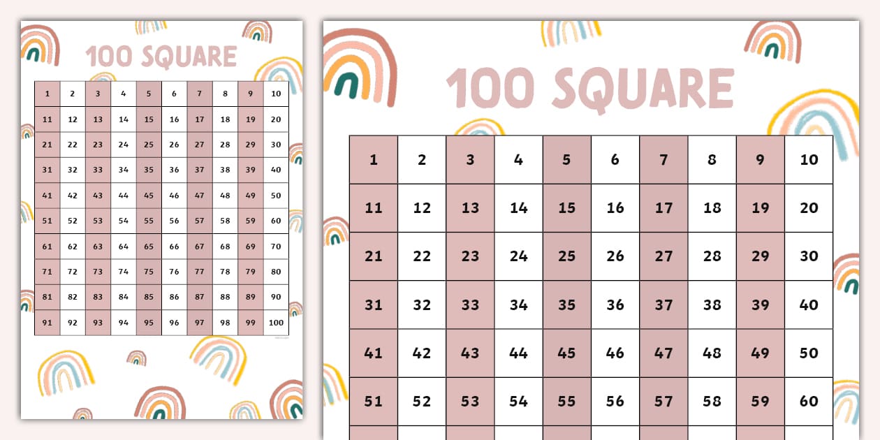 👉 * NEW * Muted Rainbow 100 Square (teacher made)