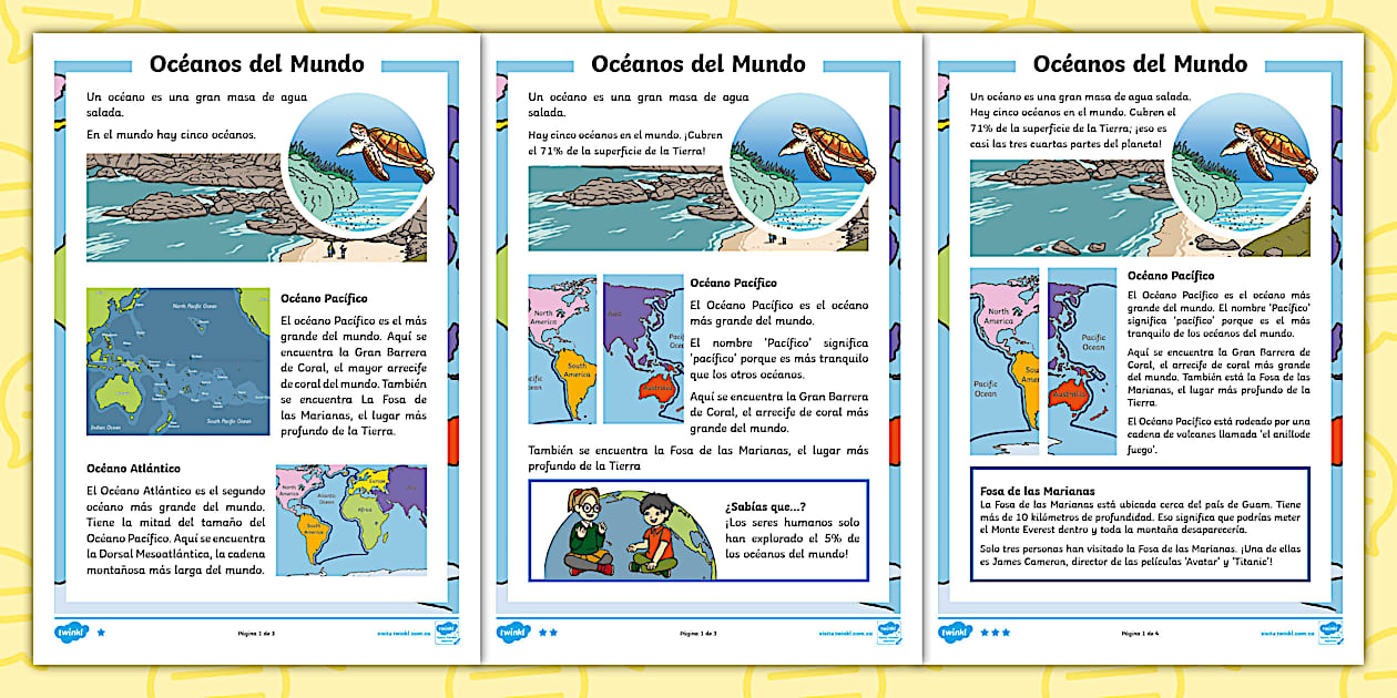 Comprensión de Lectura: Océanos del Mundo - Twinkl