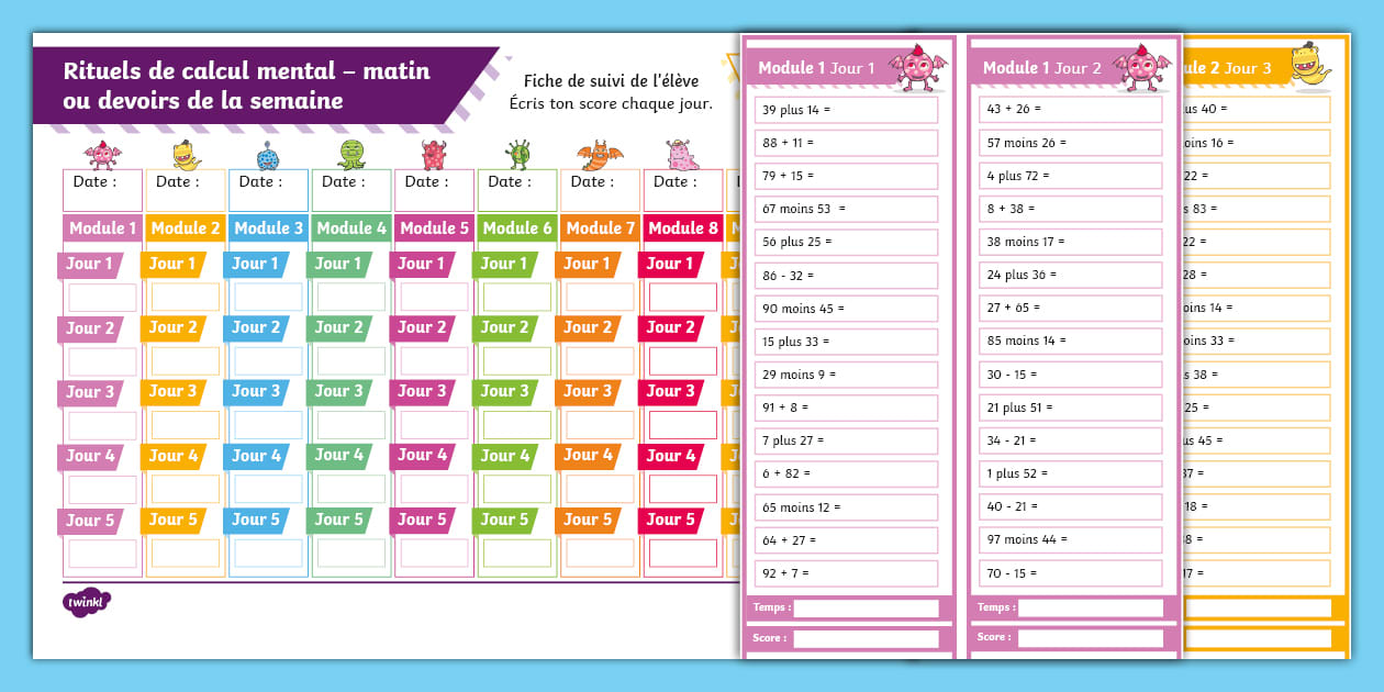Rituels de calcul mental – matin ou devoirs de la semaine