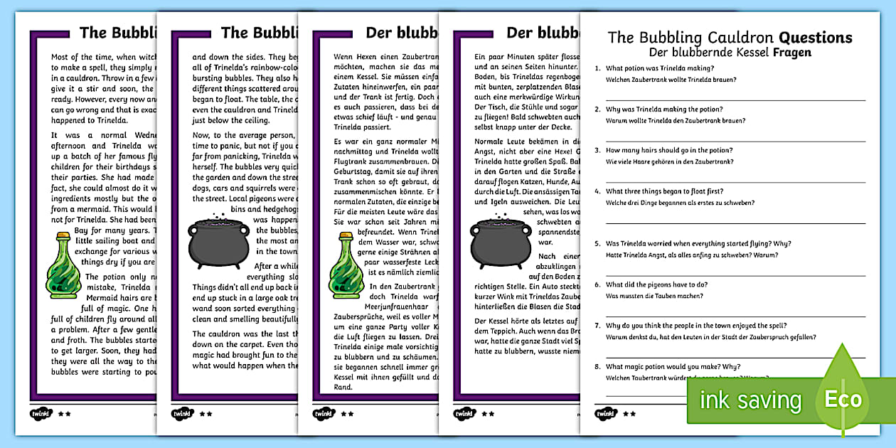 The Bubbling Cauldron Differentiated Reading Comprehension Activity