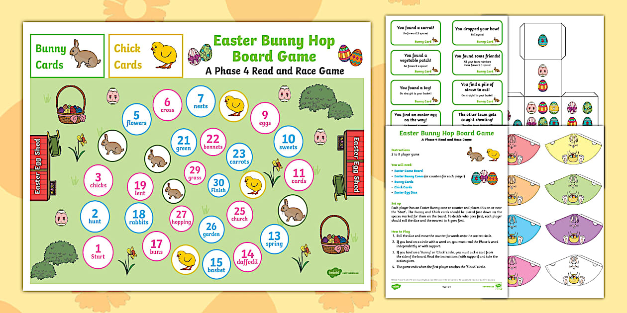 Phase 4 Phonics Easter Board Game - KS1 - EYFS - Twinkl