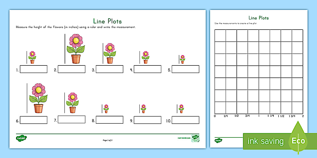 Measuring Flowers Line Plot Worksheet for 3rd-5th Grade