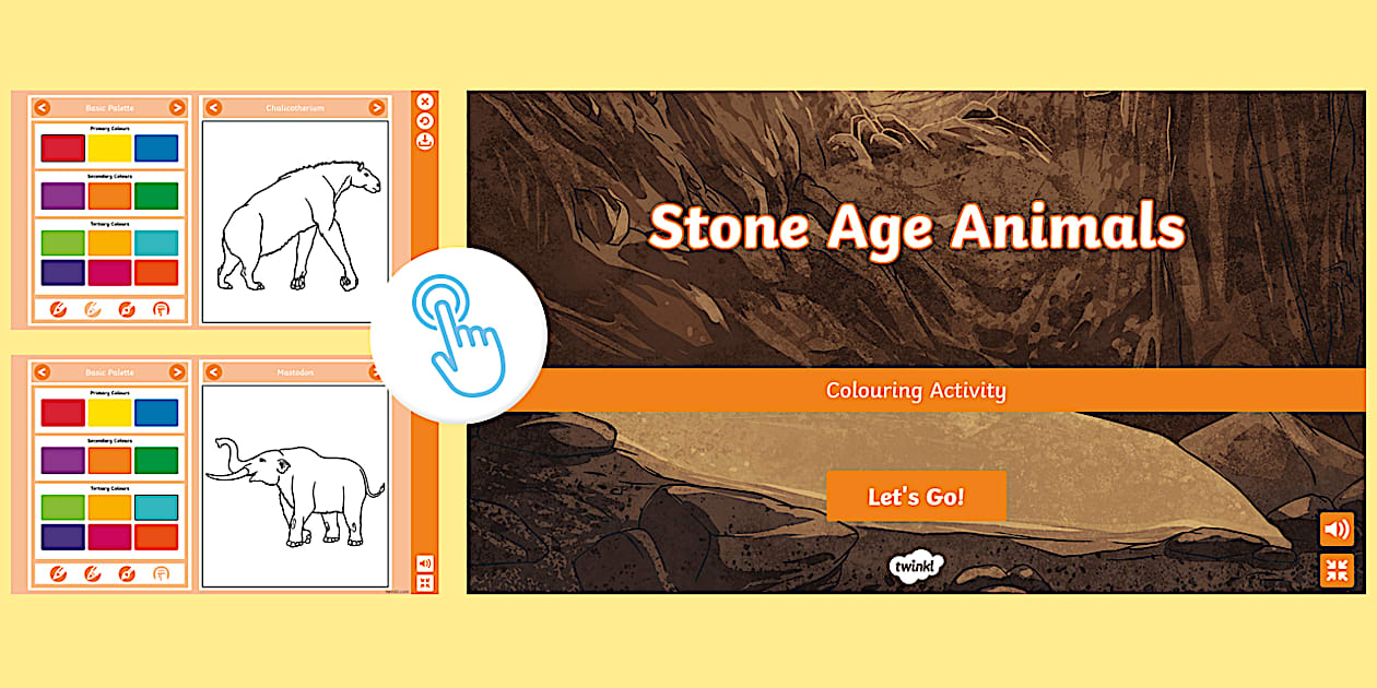 Stone Age Interactive Animals Colouring Activity | Twinkl Go