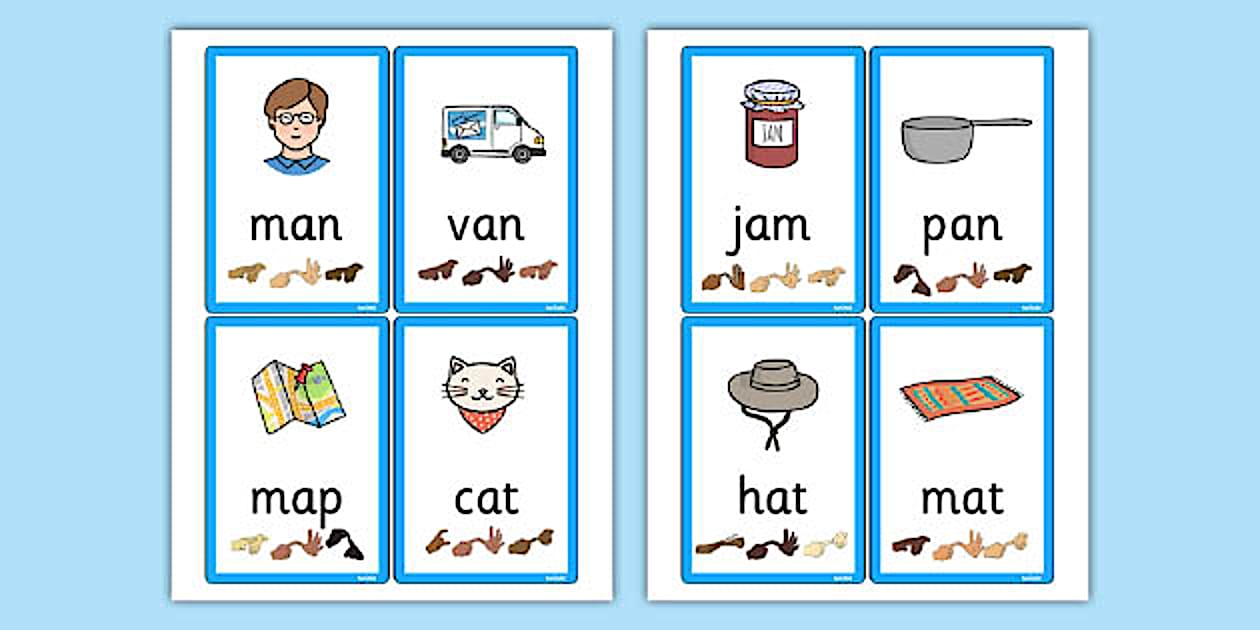 Black and White CVC Flash Cards with British Sign Language 'a'