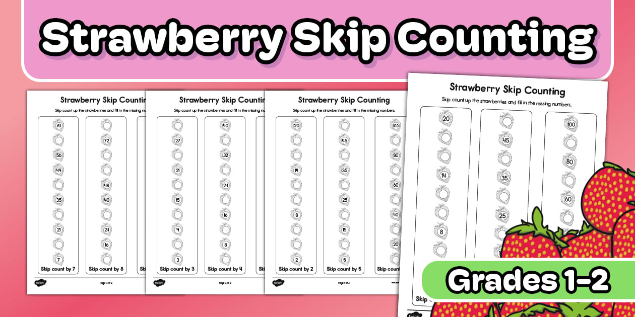 Strawberry Skip Counting Worksheets for 1st-2nd Grade