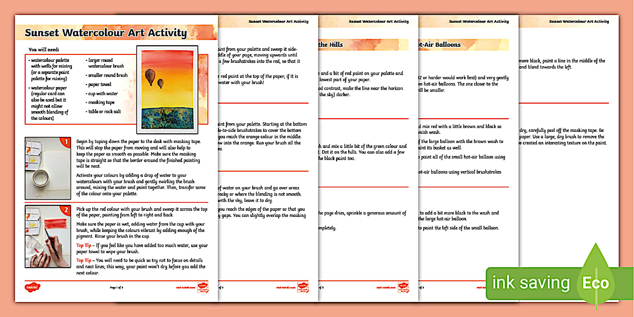 KS2 Sunset Watercolour Art Activity (teacher made) - Twinkl