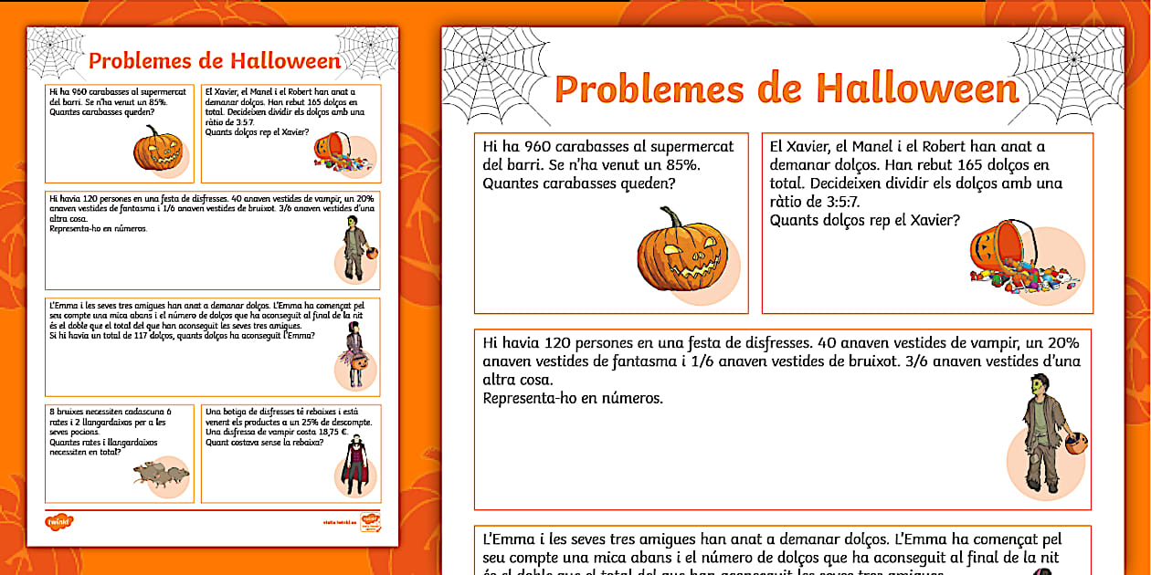 Fitxa d'activitat: Problemes matemàtics de Halloween - Català