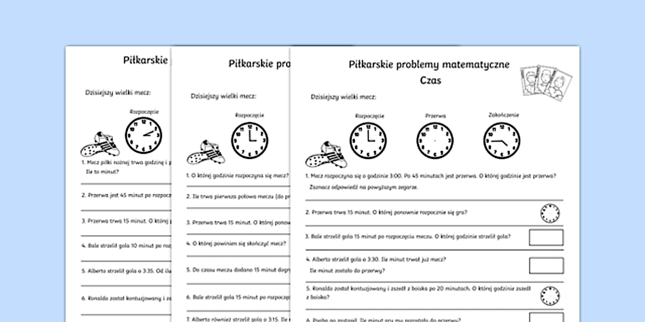 Lower Ability Football Themed Differentiated Time Worksheets Polish