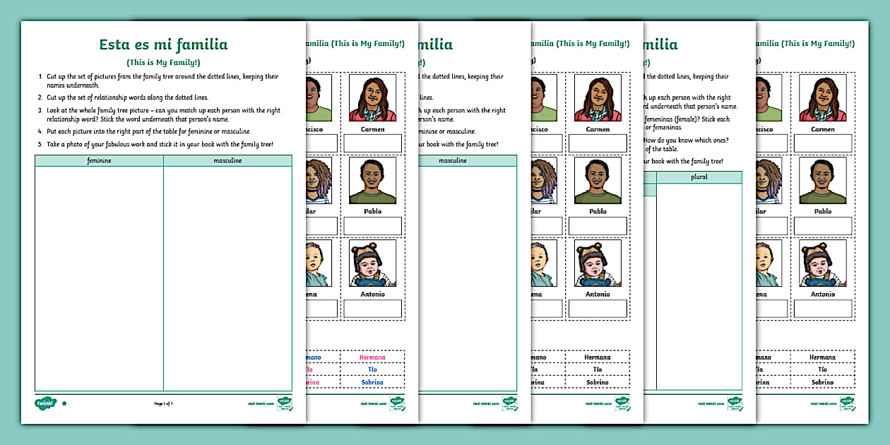 Esta es mi familia Spanish Worksheet - Twinkl