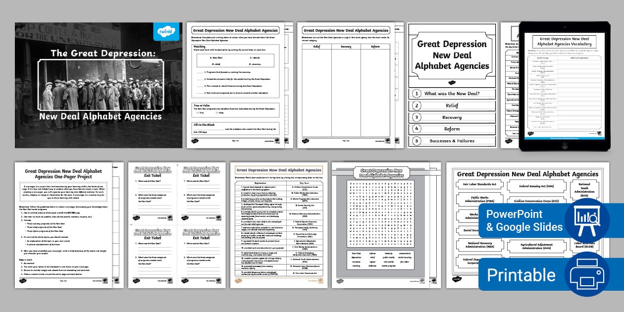 Great Depression New Deal Alphabet Agencies Lesson Pack 6-8