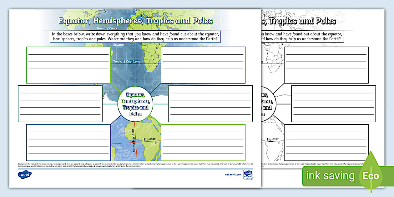 Equator, Hemispheres, Tropics and Poles Mind Map - Twinkl