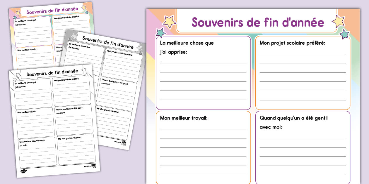 Feuille de travail : Souvenirs de fin d'année - Twinkl