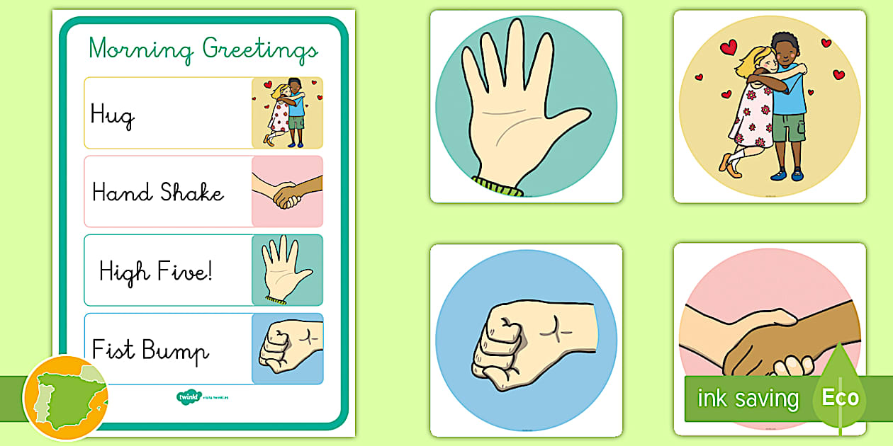 A1 Póster: Saludos matinales en inglés (teacher made)