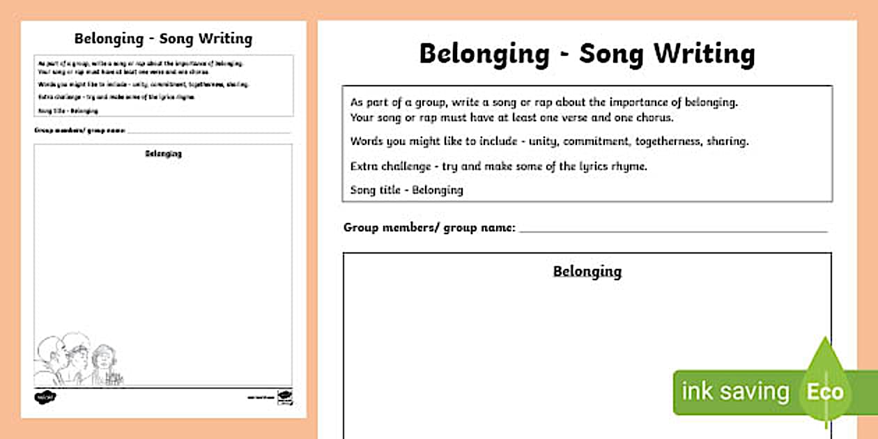 Belonging RE Song Writing Activity (Teacher-Made) - Twinkl