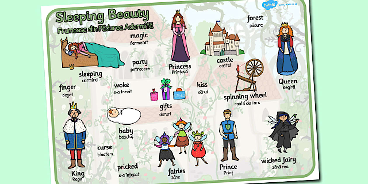 Sleeping Beauty Word Mat Romanian Translation (teacher made)