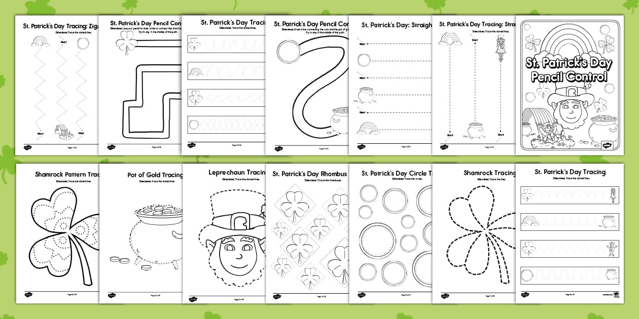 St. Patrick's Day Pencil Control Activity Booklet - Twinkl