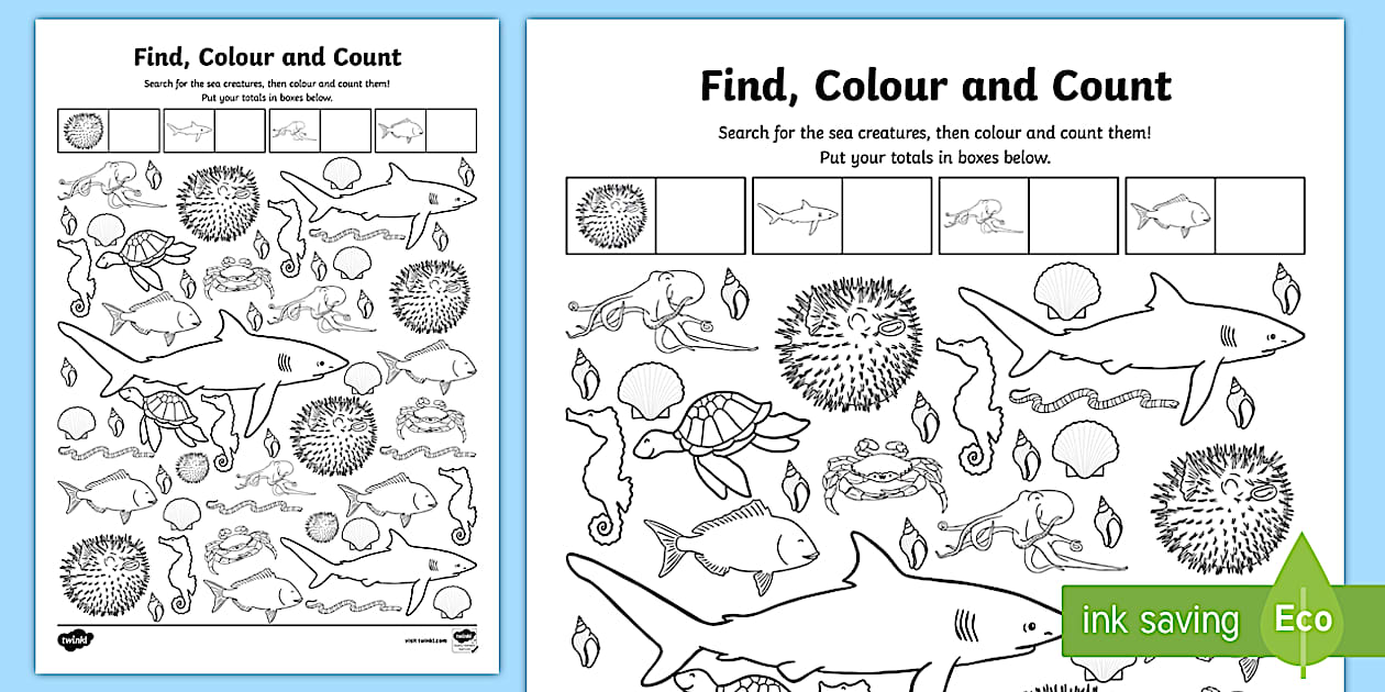 Under the Sea Colour and Count Activity | Worksheet - Twinkl