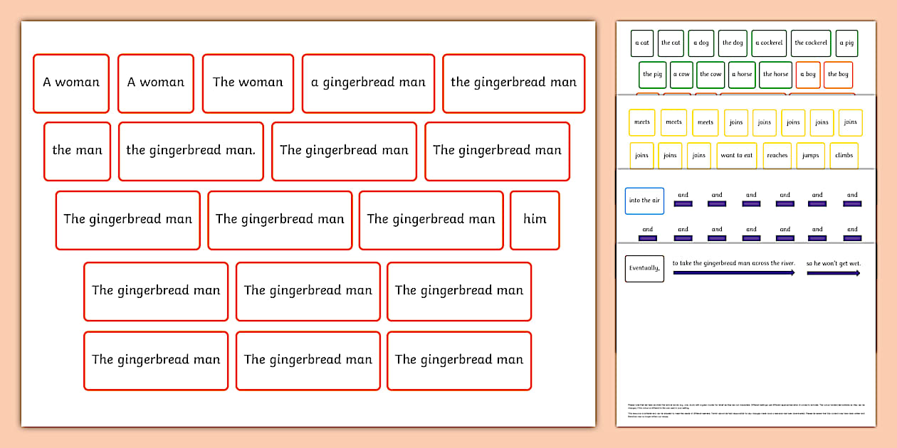 The Gingerbread Man Colourful Semantics Sentence-Building Cards