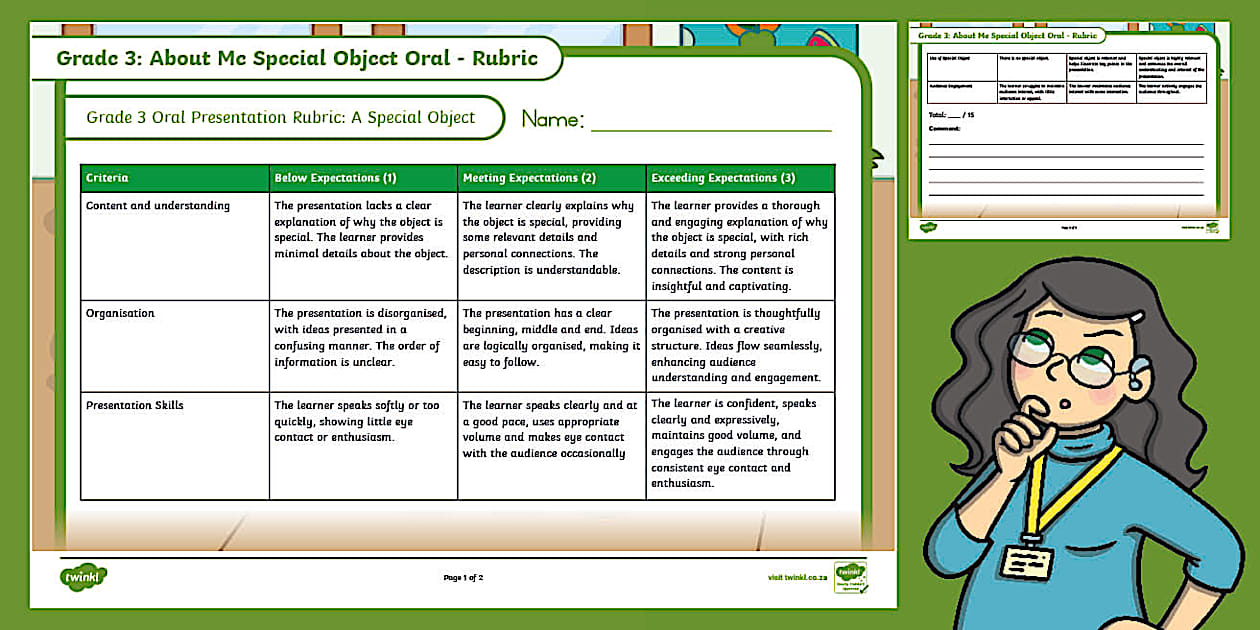 Grade 3: About Me - Special Object Oral Rubric - Twinkl