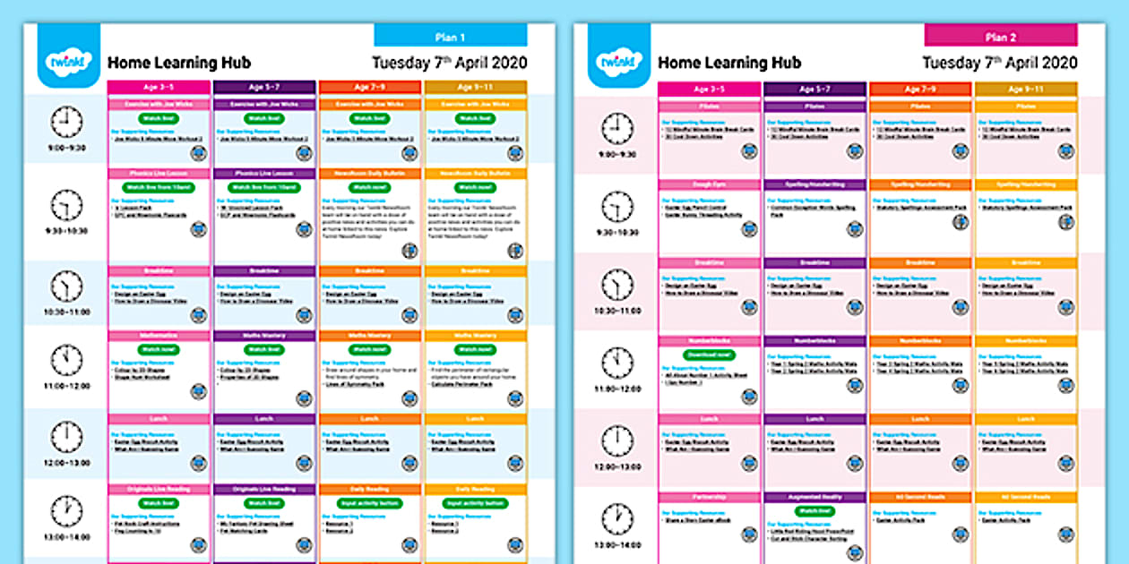 Home Learning Hub Daily Plan Tuesday 7th April - Twinkl