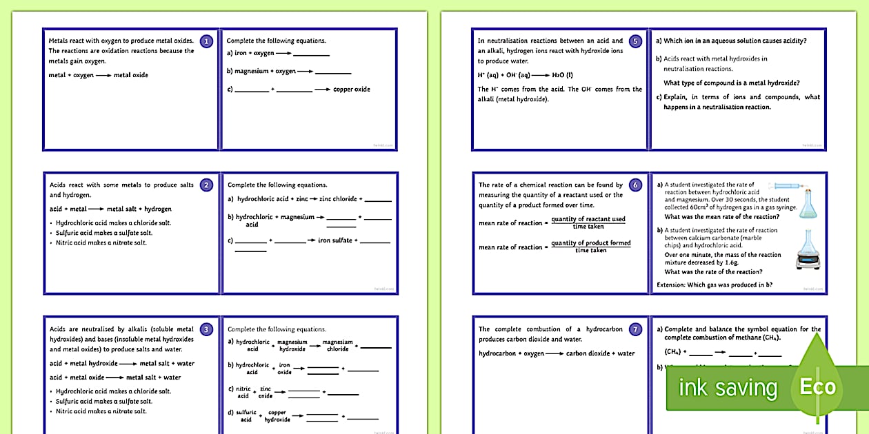 Chemistry Reactions Flashcards (teacher made) - Twinkl