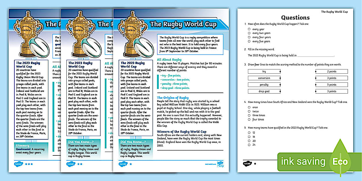 FREE! - LKS2 The Rugby World Cup Reading Comprehension