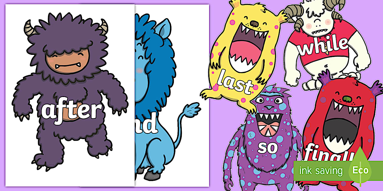 Connectives on Monsters (Teacher-Made) - Twinkl
