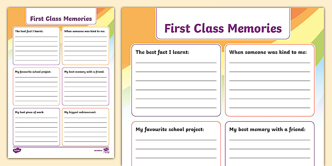 First Class Memories Worksheet (teacher made) - Twinkl