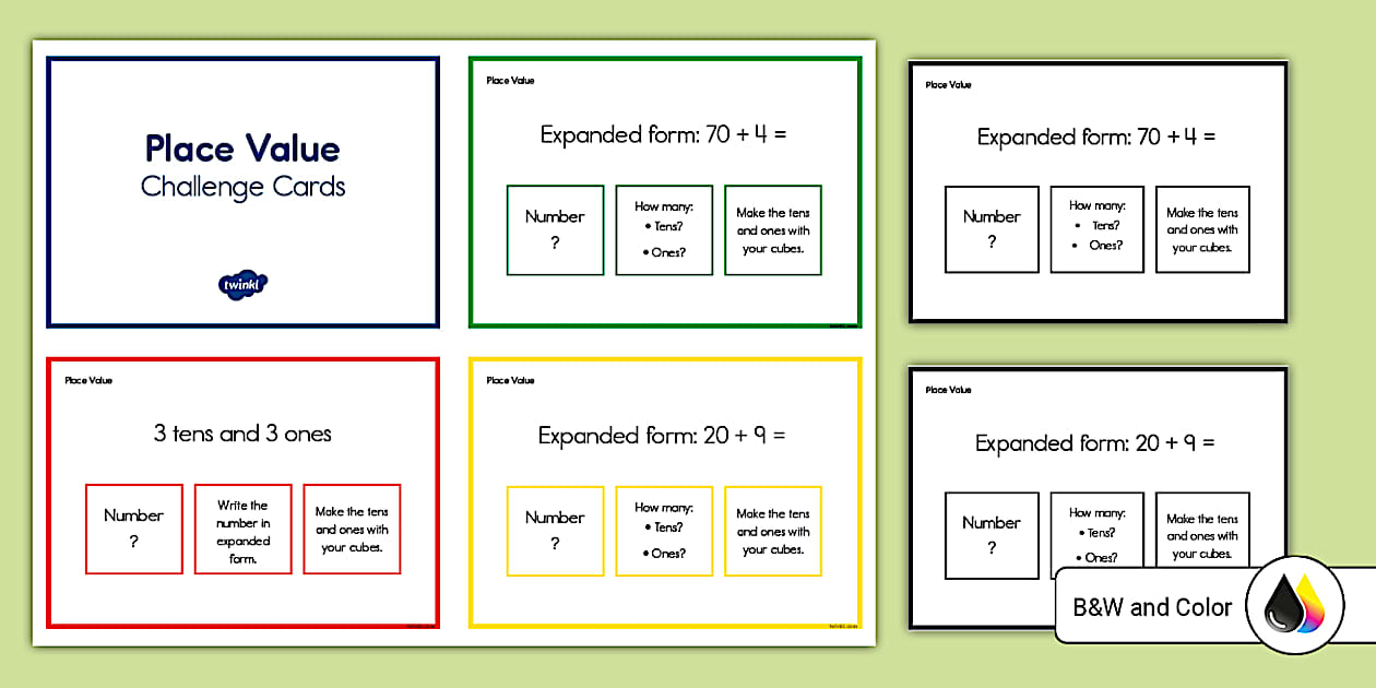 Math Place Value Challenge Cards for 1st-2nd Grade - Twinkl