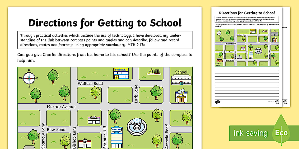 Giving Directions Map Worksheet | Getting to School | ESL