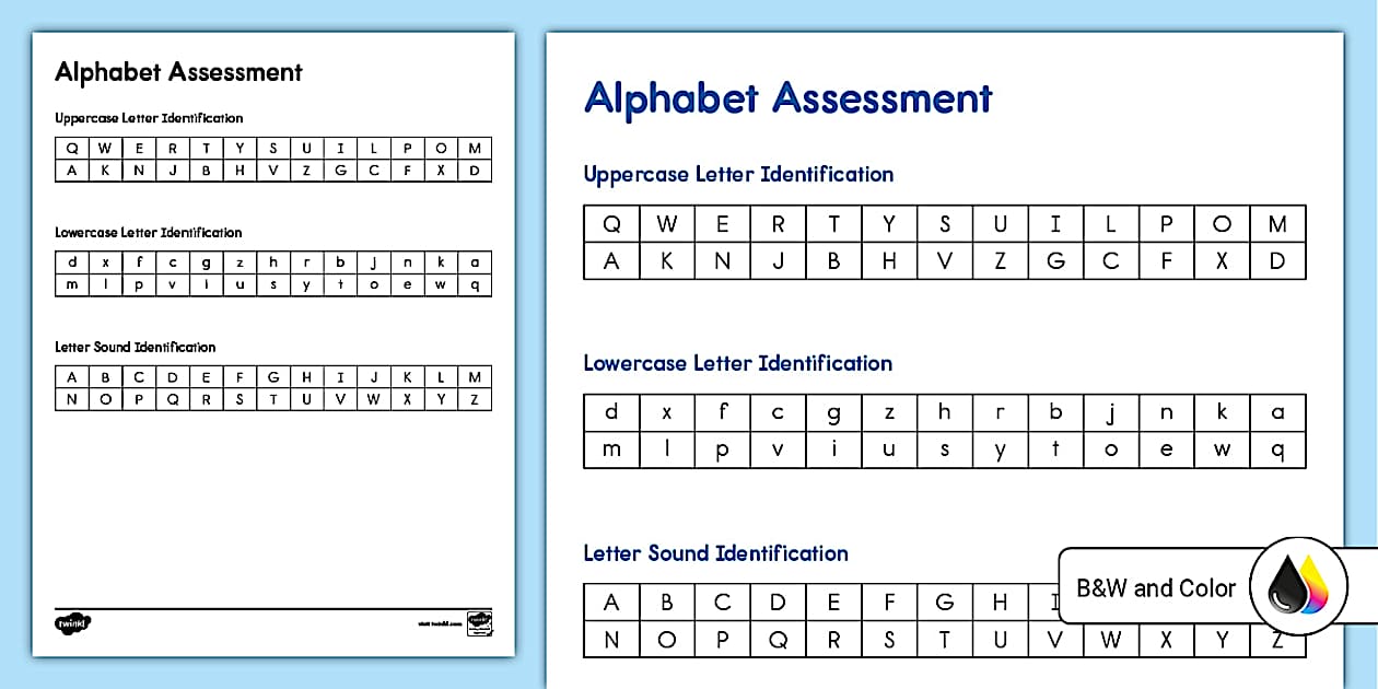 Prekindergarten Alphabet Assessment Progress Sheet - Twinkl
