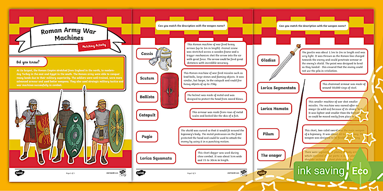 Roman Army War Machines Matching Activity (teacher made)