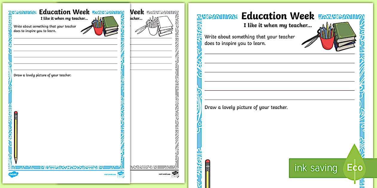 TAS Education Week I Like When My Teacher Worksheet - Twinkl