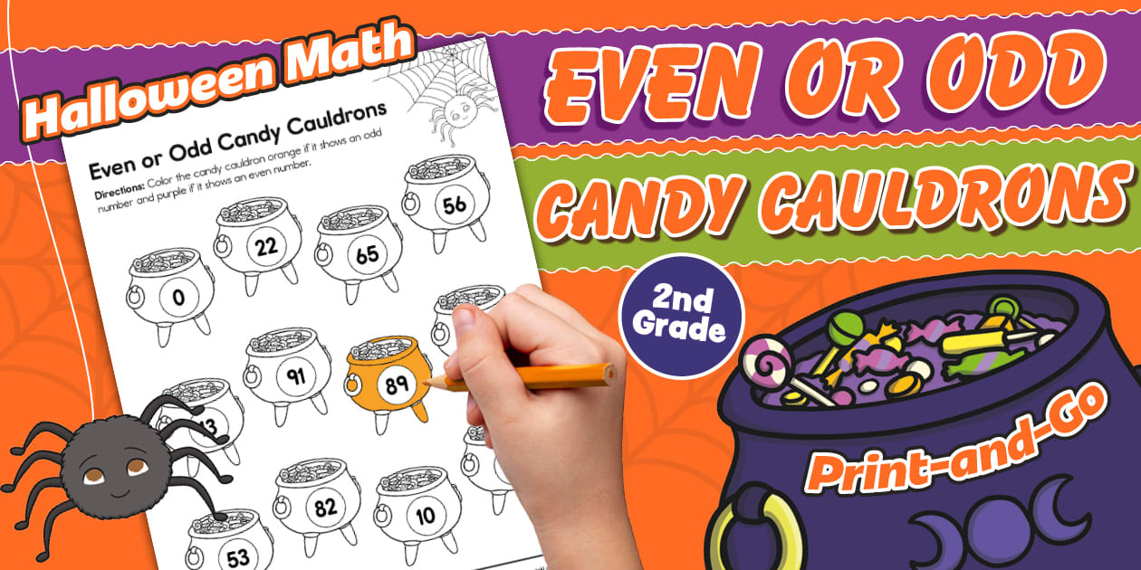 2nd Grade Even or Odd Candy Cauldrons Worksheet - Twinkl